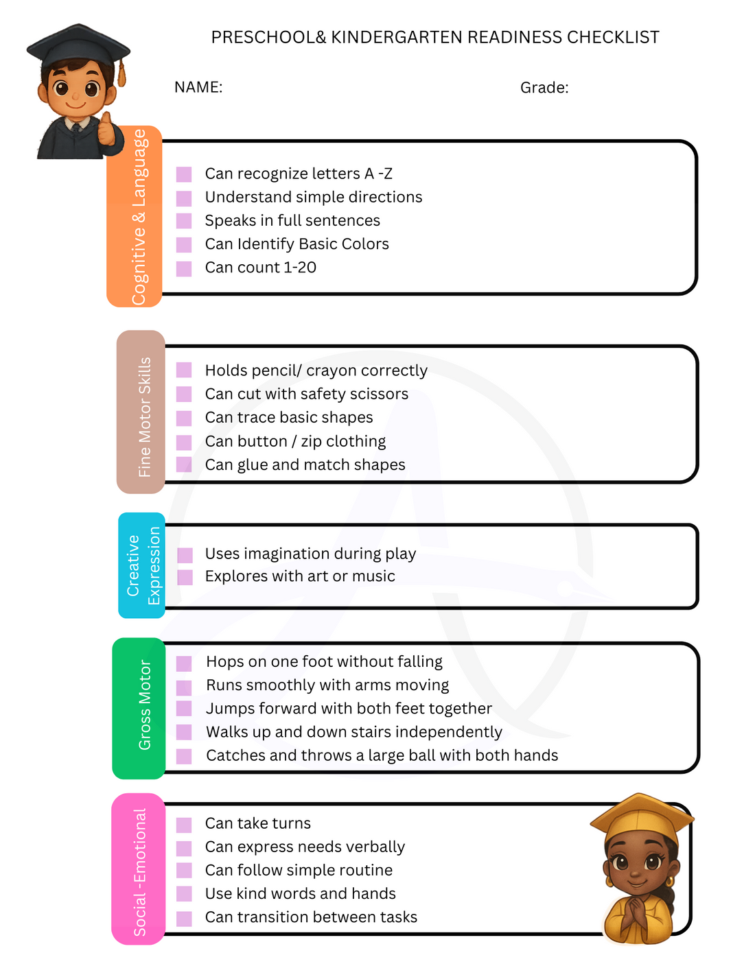 Preschool & Kindergarten Readiness Checklist – INSPIRE 2B YOU